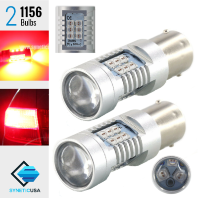 2x 1156 High Power 50W Projector Red Brake/Stop/Tail/Turn Signal LED ...