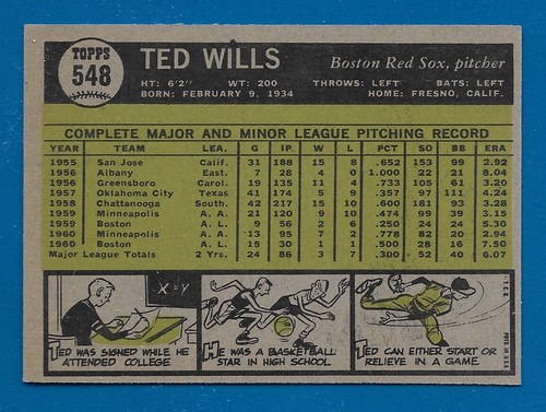 1961 Topps Ted Wills Card High #548 Boston Red Sox EX-MT | eBay