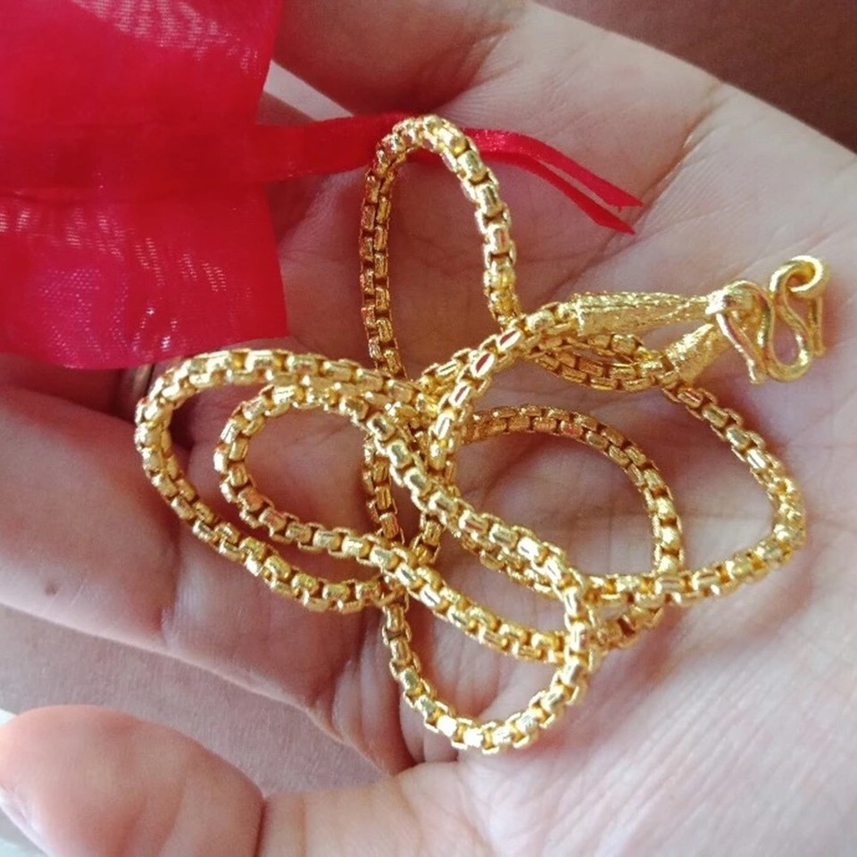 S5 Thai Gold 24k Solid Necklace Yellow Chain Pendant 24" Weight 5 Baht ...
