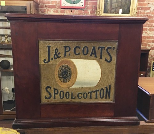 Six drawer J & P Coats spool thread cabinet with embossed thread back ...