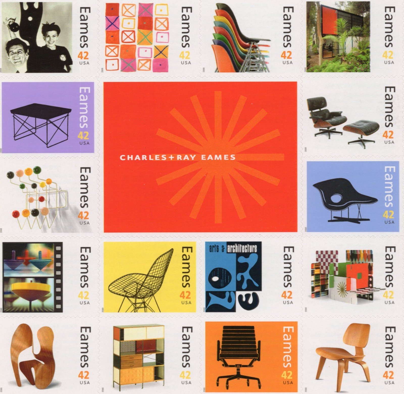 Charles & Ray Eames,SC 4333 a-p, 2008,MNH. FV $6.75, CV 28.00. (Lot 212 ...