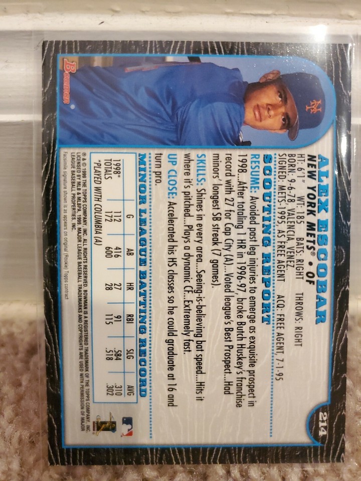 1999 Bowman Baseball Card | Alex Escobar RC | New York Mets | #214 | eBay