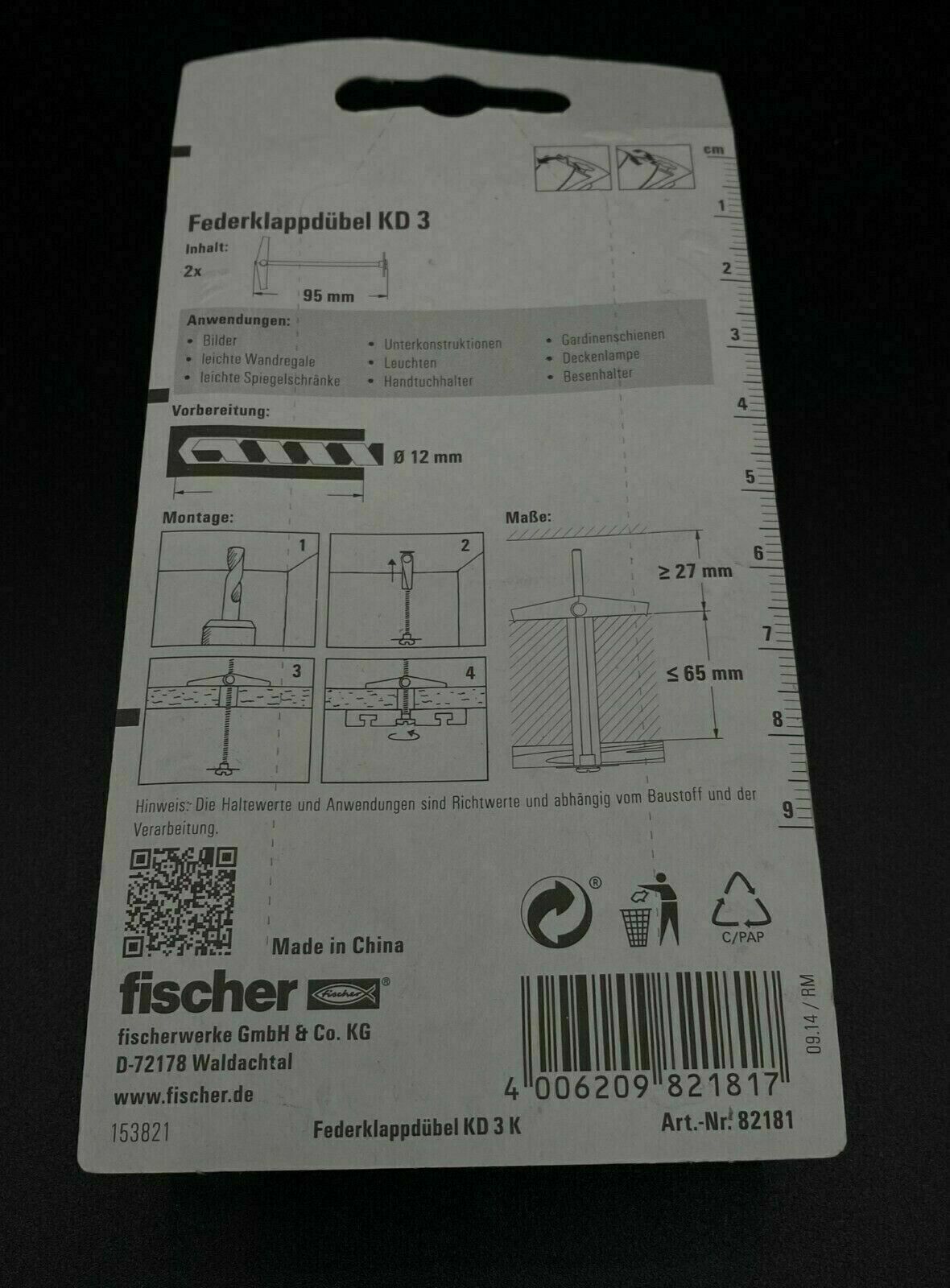 Fischer Kippdübel KD 3 B | KDH 3 Rundhaken Federklappdübel Rigipsdübel | eBay