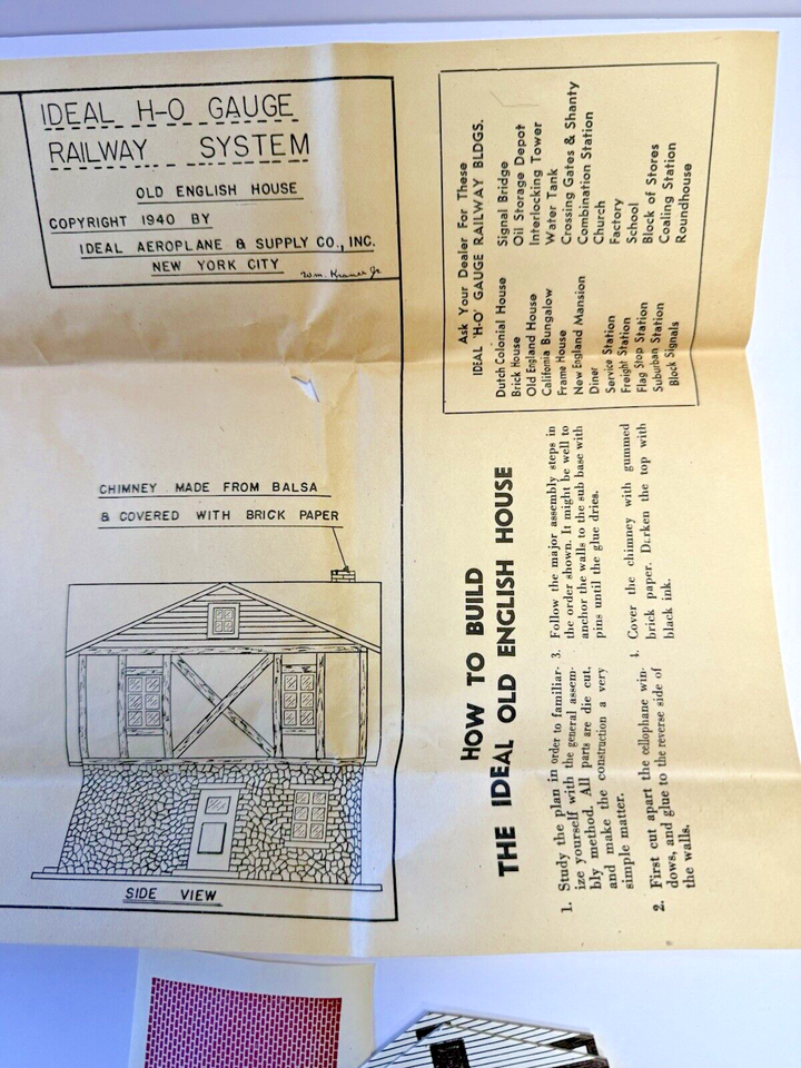 Vintage 1940s Ideal HO Scale Wood and Cardboard Old English House Kit ...