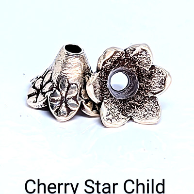 2 x polished solid sterling 925 silver caps embossed flower detail ...