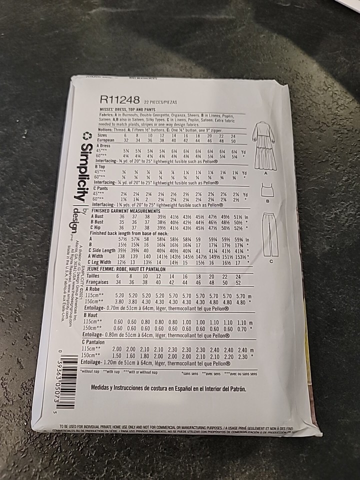 SIMPLICITY Sewing Pattern R11248 MISSES DRESS TOP 16-24 Mimi G New ...