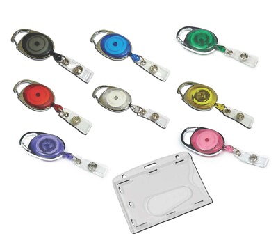 Retractable Key Reel SKI Pass & Premium Enclosed ID Card Security Badge ...