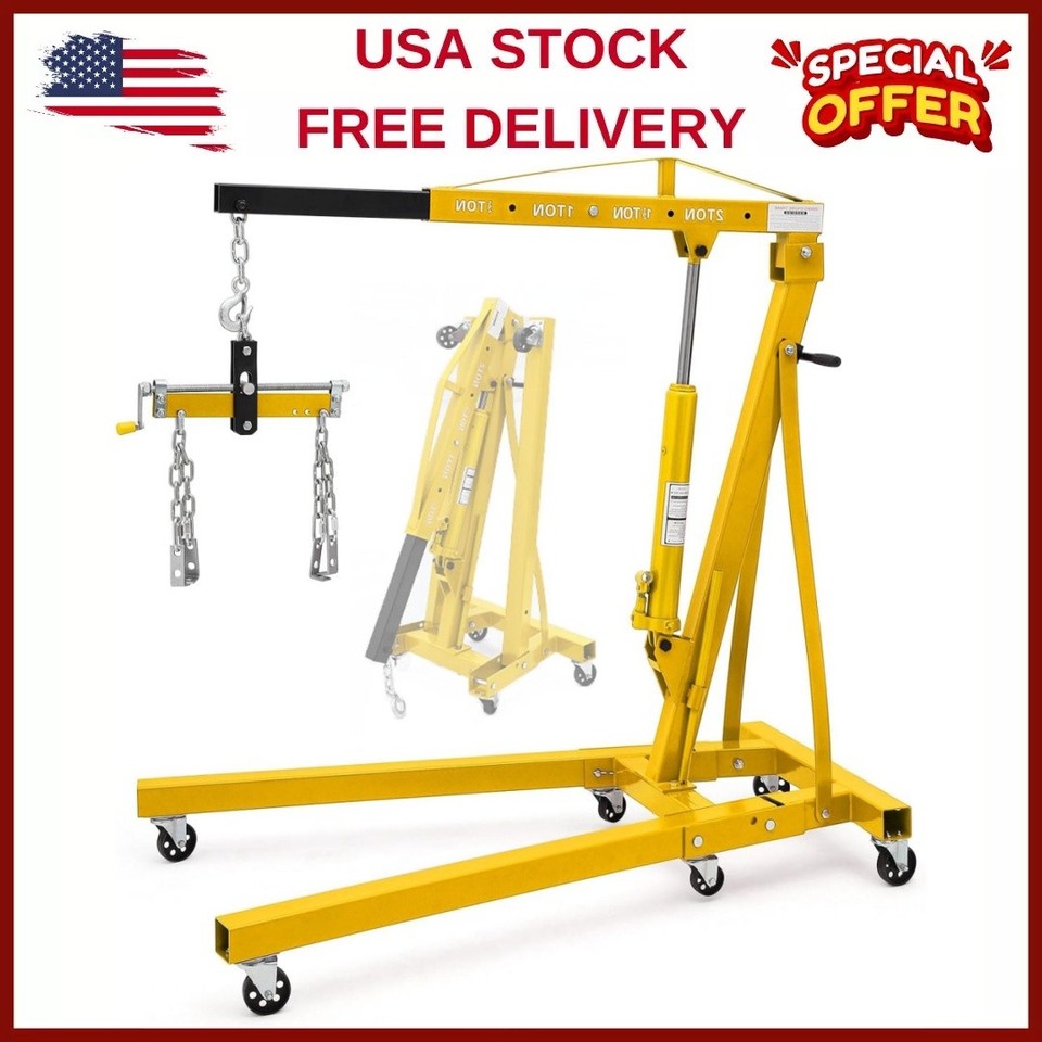 ️2 Ton Engine Hoist Folding Cherry Picker Engine Hoist W/Lever and 6 ...