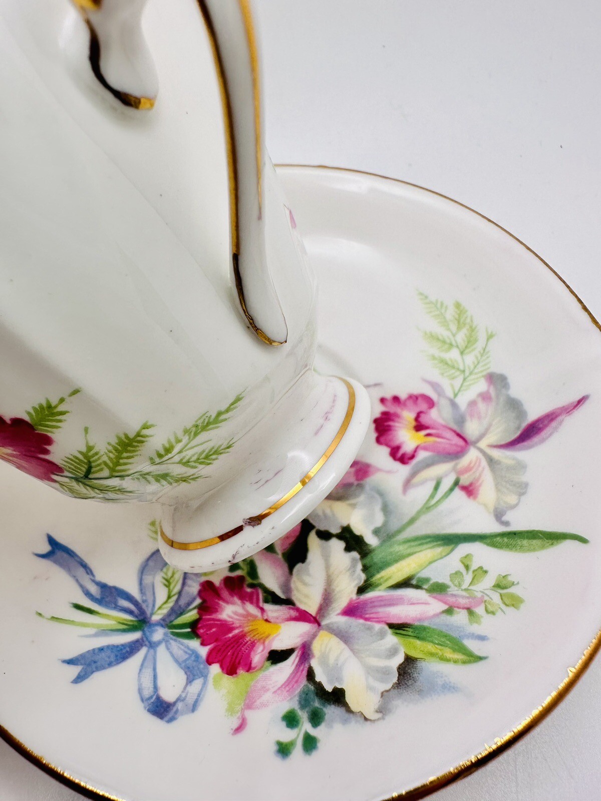 Vintage Roslyn Sweet Romance Blue Bow Orchid Demitasse Cup & Saucer ...