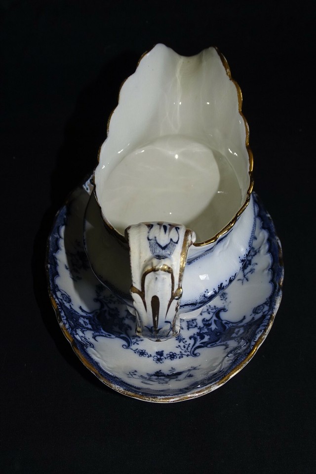 W.A. Adderley & Co. England Malta Flow Blue Gravy Boat with Underplate ...