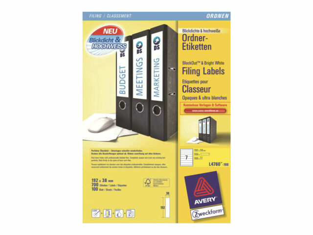 Avery Zweckform L4760-100 Filing Labels 100 Sheets for Slim Ring ...