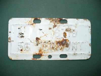 1956 VERMONT LICENSE PLATE 6" x 3", MOTORCYCLE?, ORIGINAL WHITE, NO ...