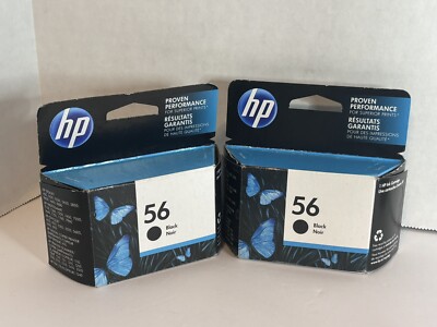 Lot Of 2 HP C6656AN Genuine Ink Cartridge HP 56 Black Ink New Exp. 2018 ...