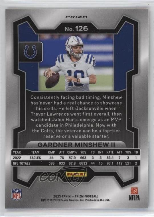 2023 Panini Prizm Red White & Blue Prizm Gardner Minshew II #126 16h6 ...