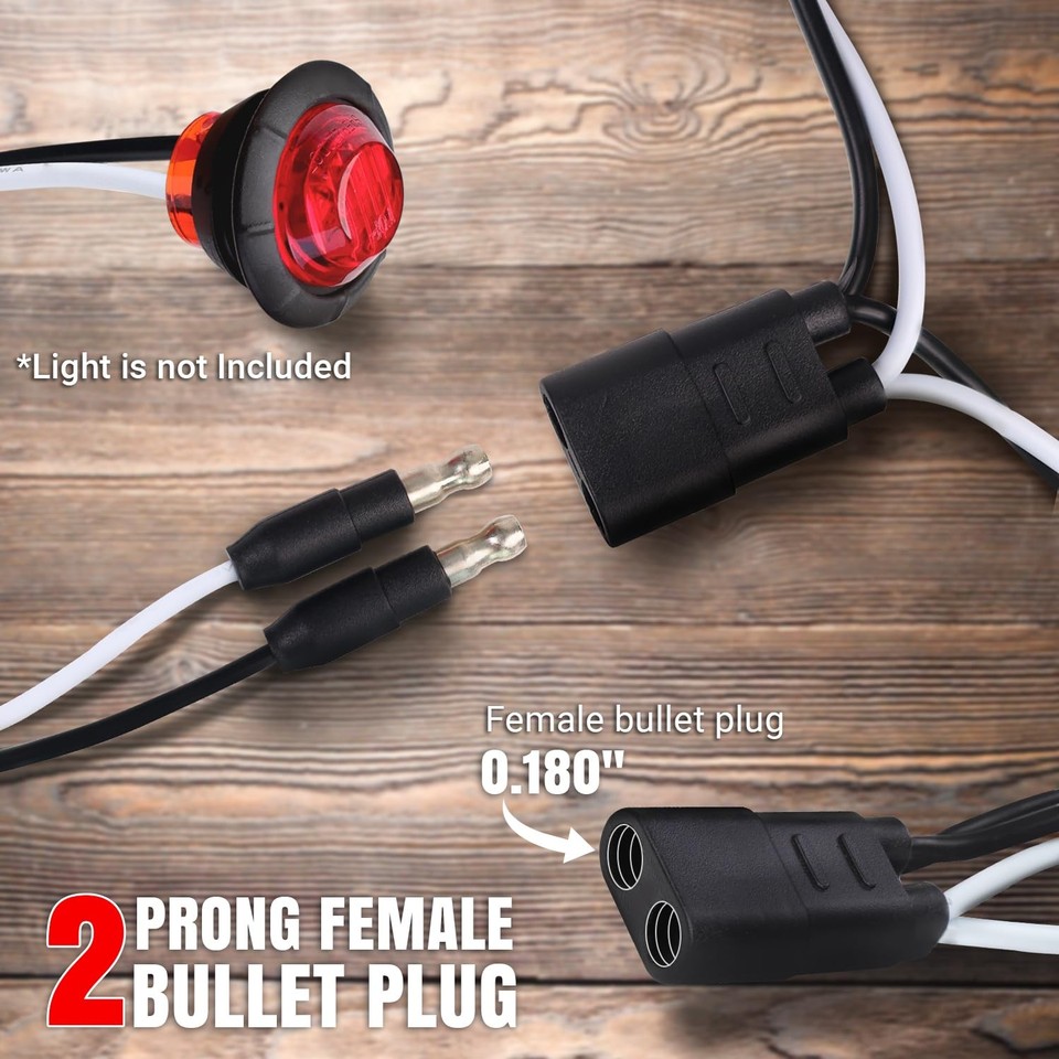 20 Count 2-Prong Wire Harness Roll Double Female Bullet Plug 18 Gauge ...