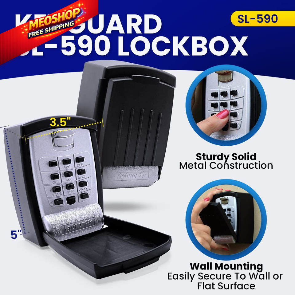 KeyGuard SL-590 Punch Button Lock Box - Secure Wall Mount, Black Finish ...