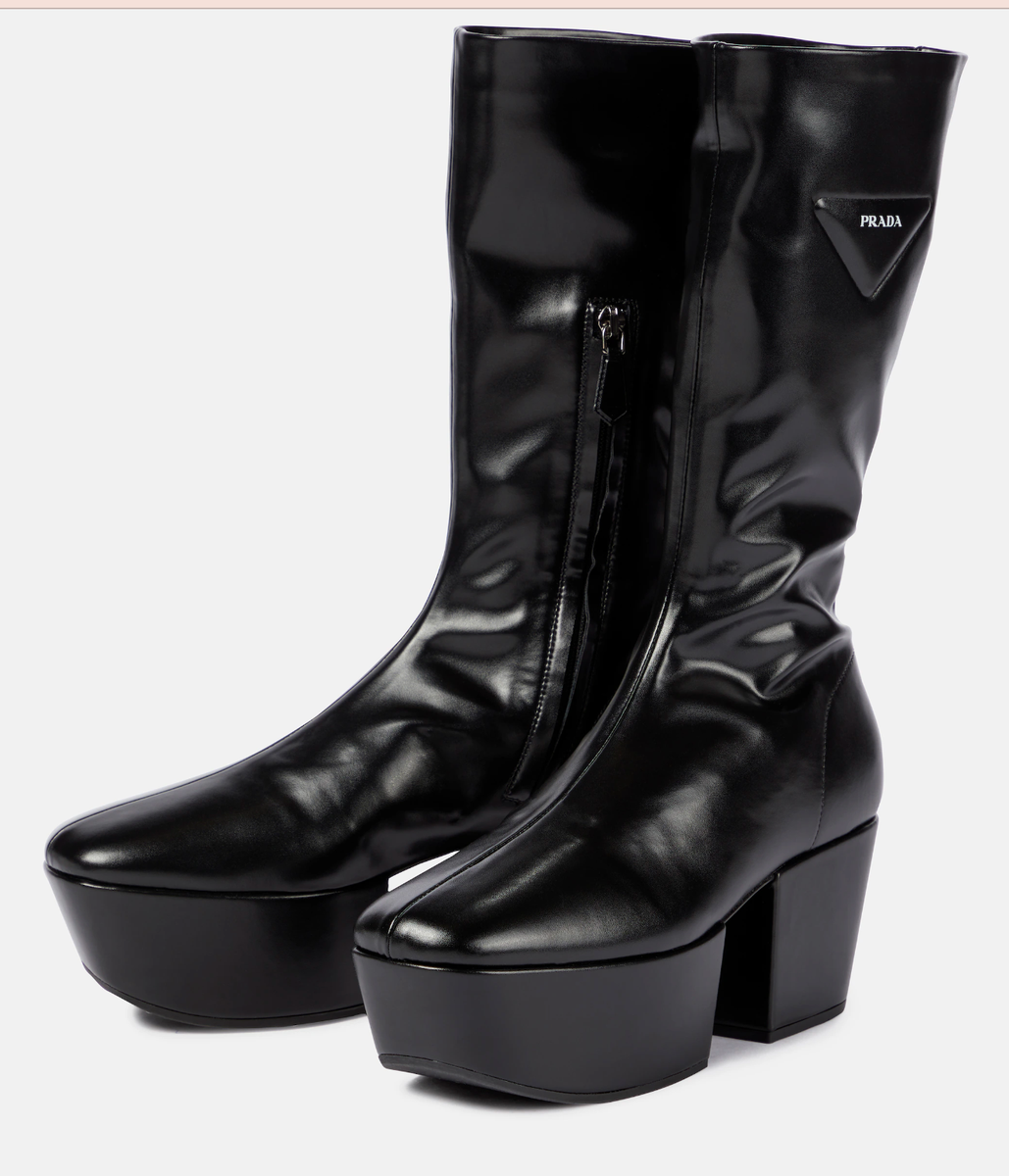 Prada Boots Platform Triangle Nappa Gothic Shoes Stretch New Prada Boots Platform Triangle Nappa Gothic Shoes Stretch New