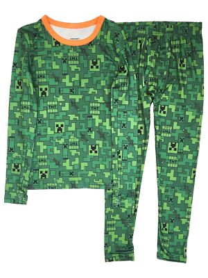 Climate Right Boys Green Minecraft Creeper Thermal Underwear Long Johns ...