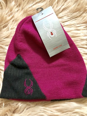 Women's Spyder Inset Rib Beanie Hat Black/Burgundy | eBay