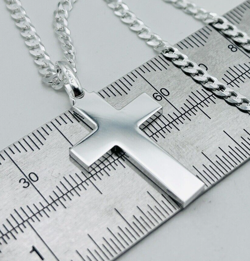 SOLID 925 Sterling Silver Mens Cross Pendant Necklace 20" Chain Brand ...
