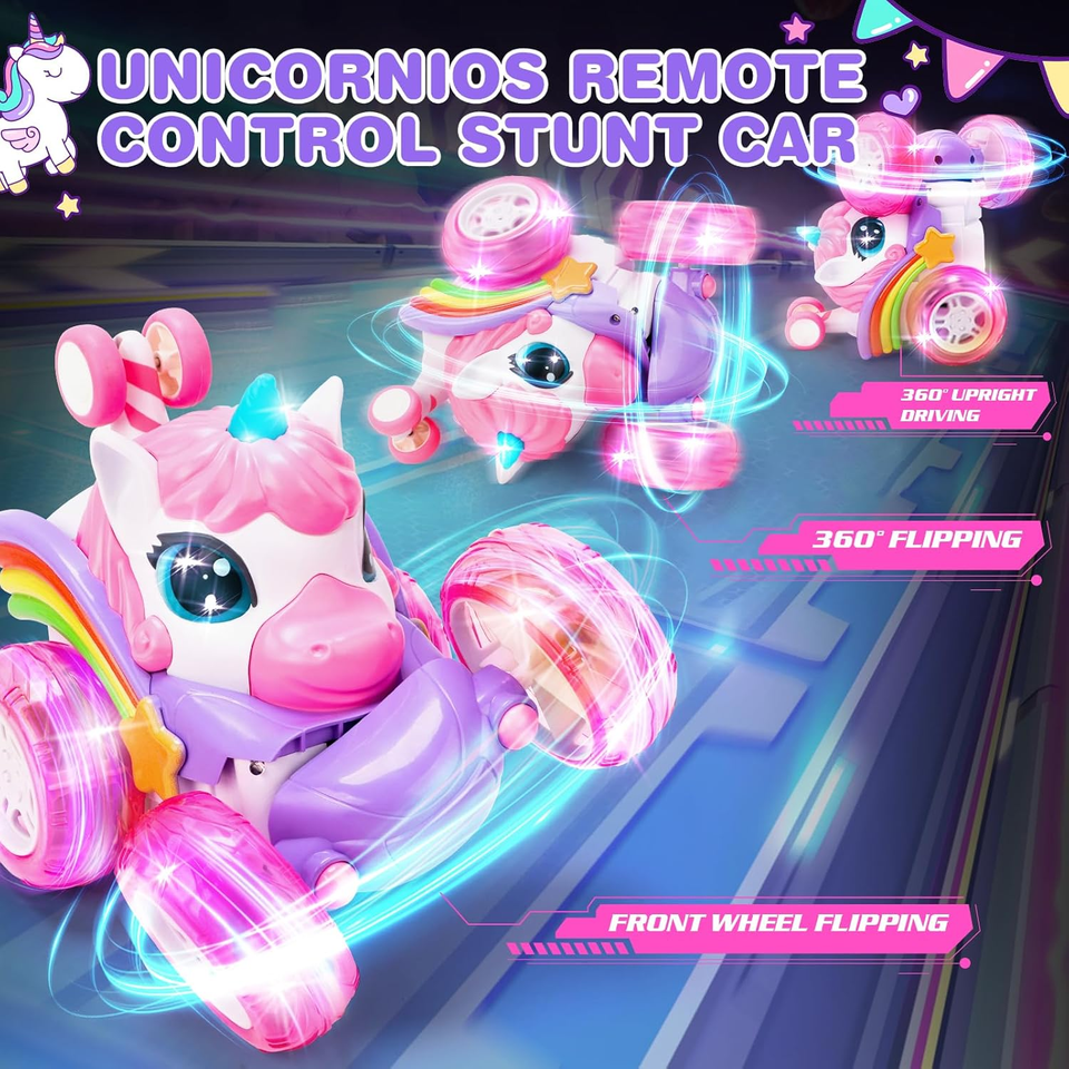 Unicorn Remote Control Car for Girls, Unicorn Toys 360° Rotating 4WD ...