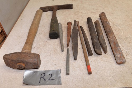 Vintage masonry brick rock carving cold chisel & hammer lot stone mason ...