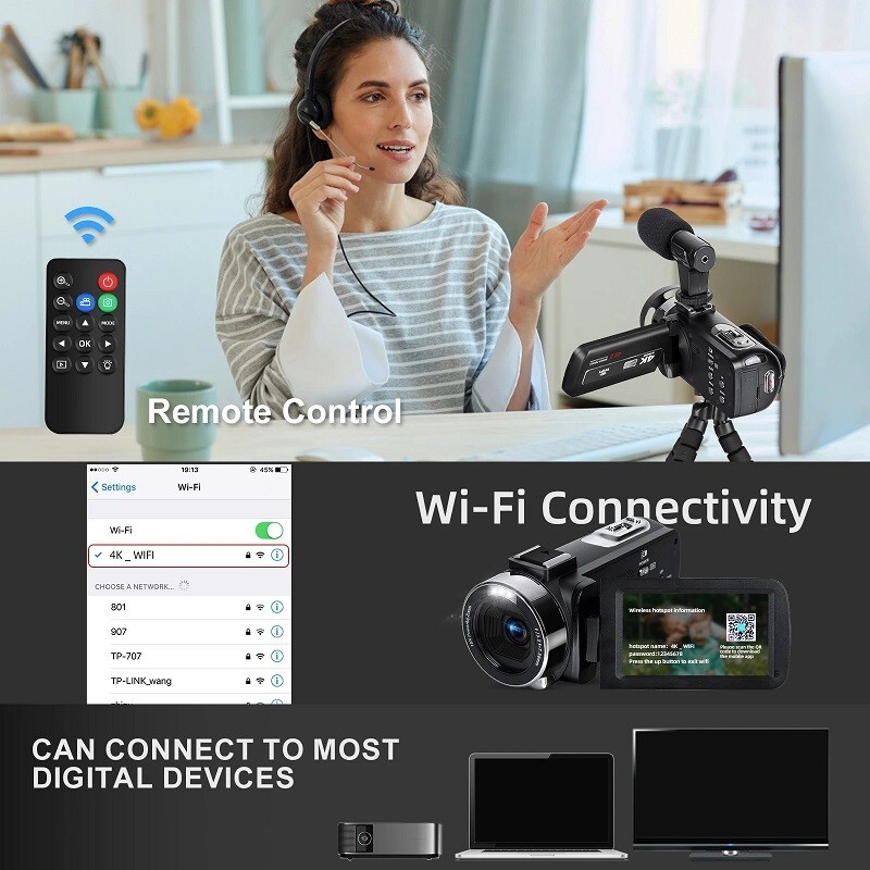 NBD 4K Video Camera 18x 60FPS Camcorder WiFi IR Night Vision Vlogging ...