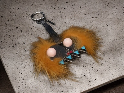Auth Fendi Monster Fur Key Ring Silver Orange Key Holder Bag Charm Key ...