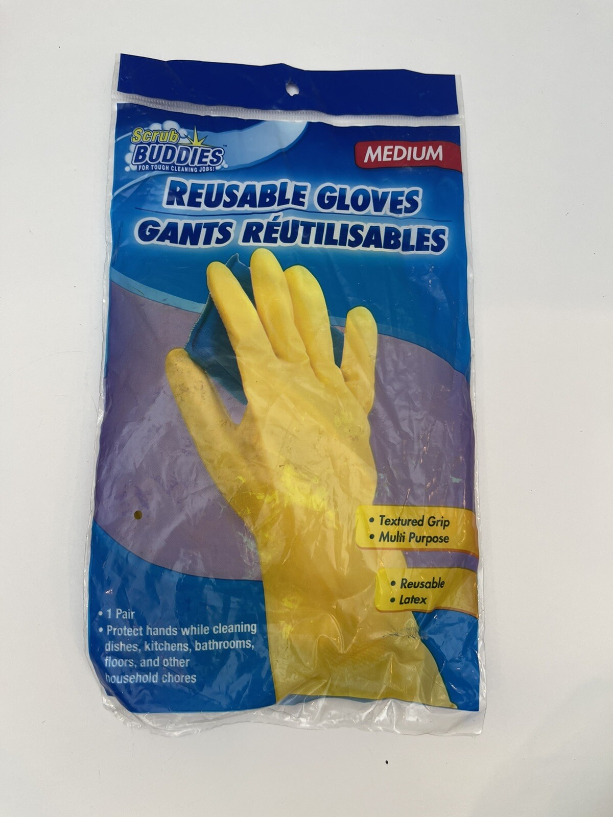 NEW Scrub Buddies Yellow Reusable Latex Gloves Heavy Duty Size Medium 1 ...