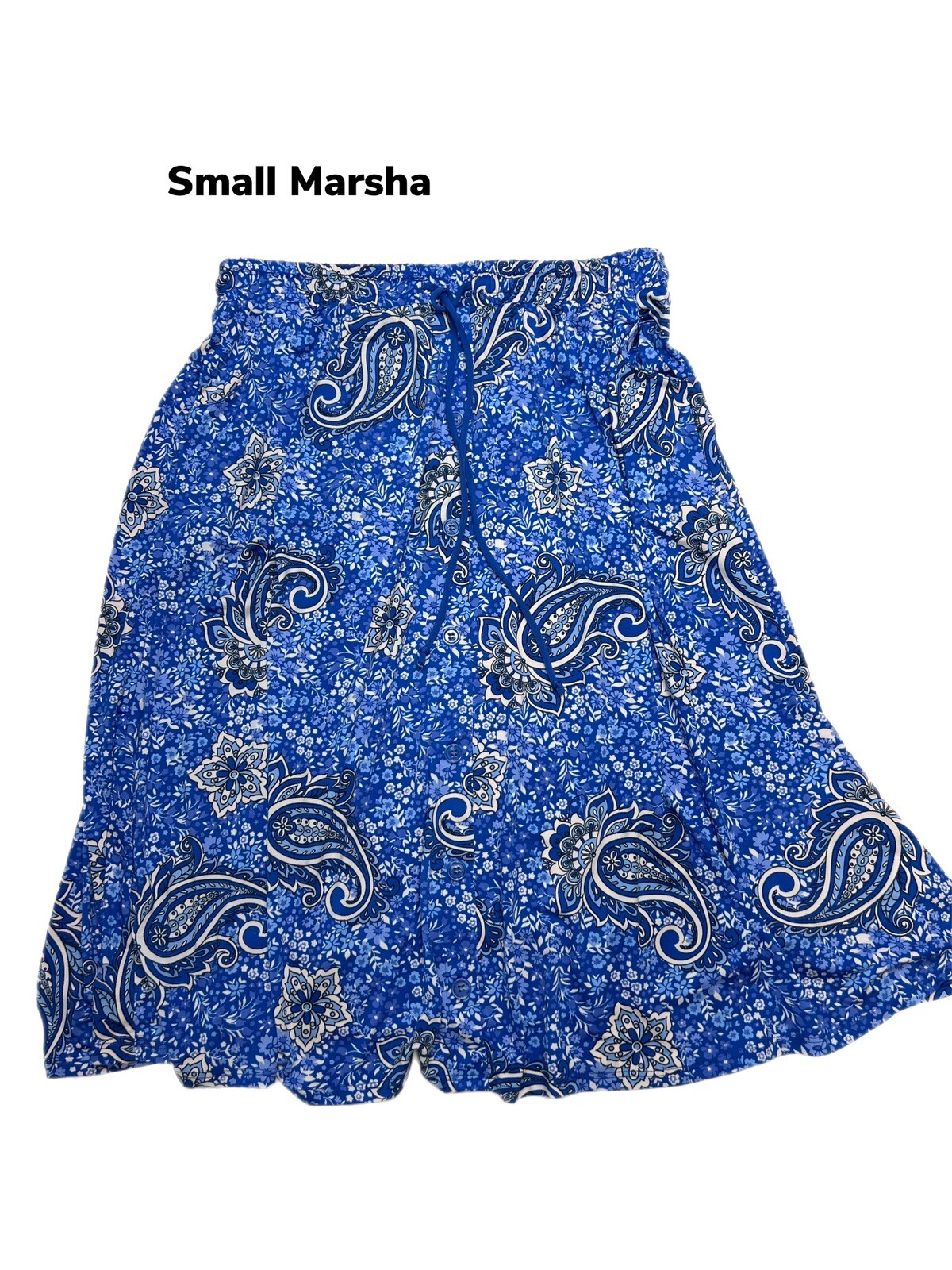 Small LuLaRoe Marsha Skirt Button Up Midi Blue White Paisley Slinky ...