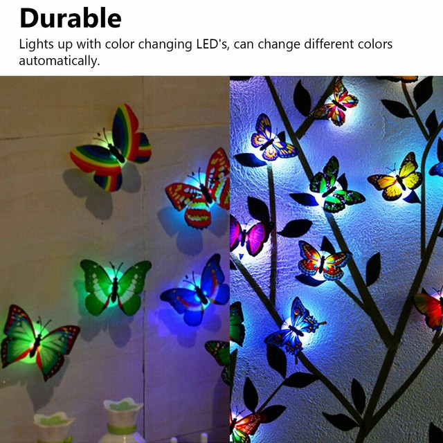 12pcs 3d Butterfly LED Wall Stickers Glowing Bedroom DIY Home Decor ...