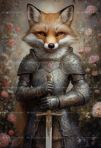 REGAL KNIGHT RED FOX ART PRINT, Gothic Decor Fantasy Animal Warrior ...