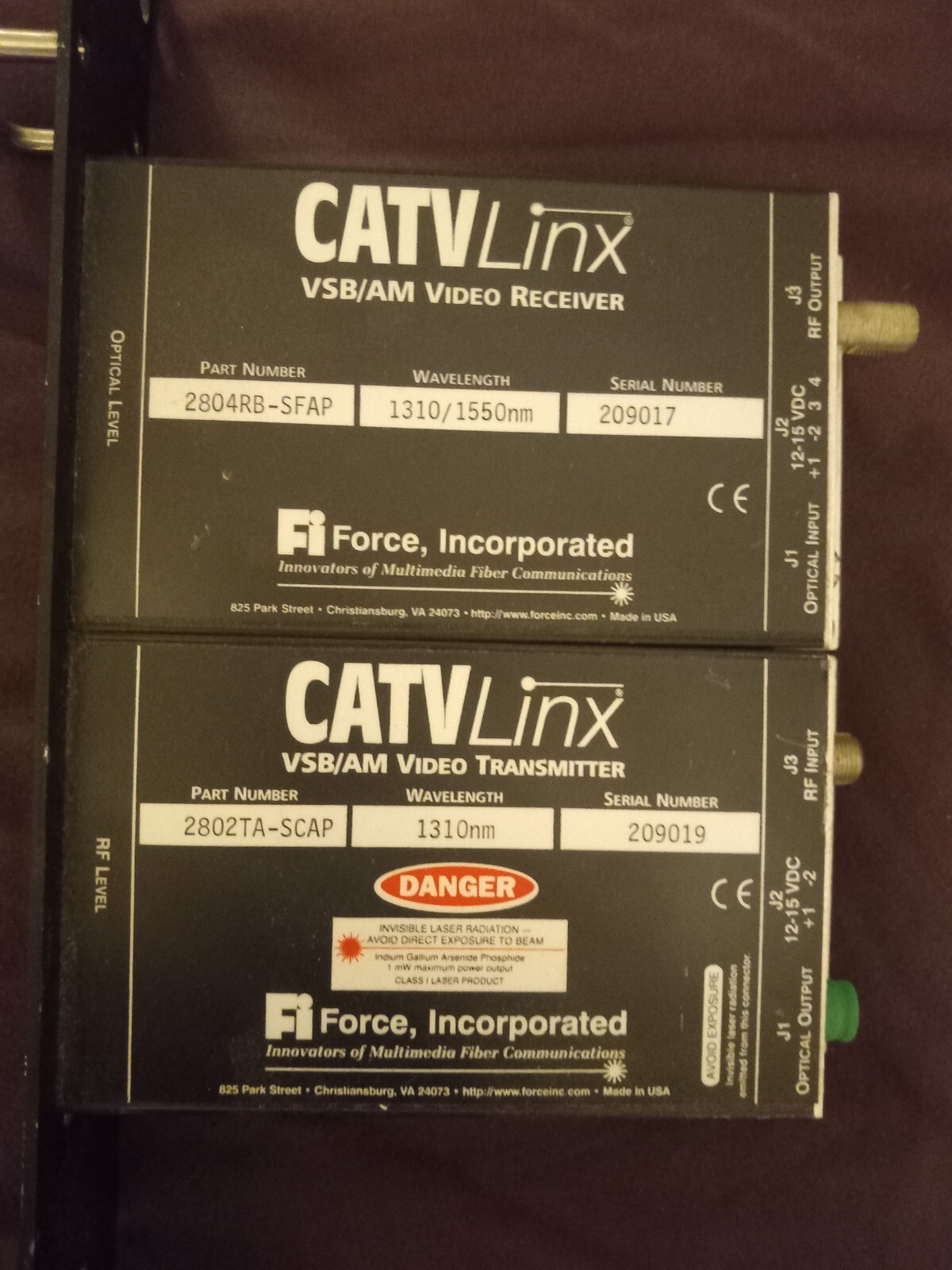 Fi Force Incorporated CATV Linx VSB/AM Video Receivers and a ...