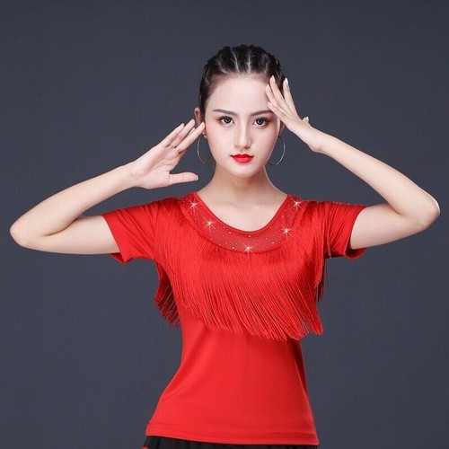 Lady Latin Dance Blouse T-shirt Top Ballroom Salsa Tango Tassel ...