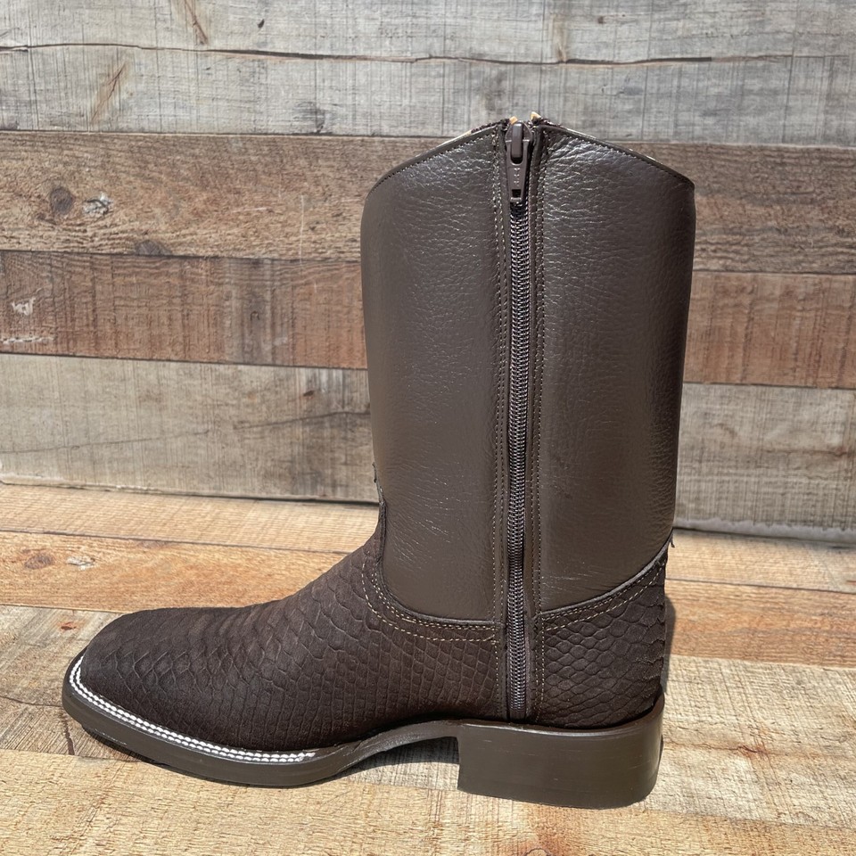 Men's PYTHON print Western Cowboy Zipper Pull On Leather Black-Brown ...