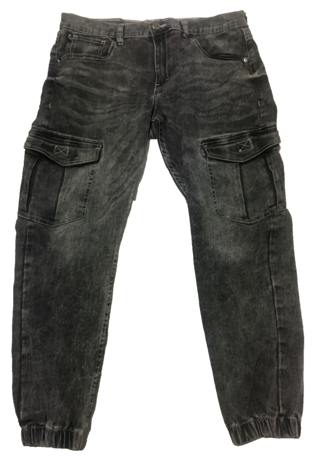 Akademiks Brand Acid Wash Black Stretch Denim Cargo J… - Gem