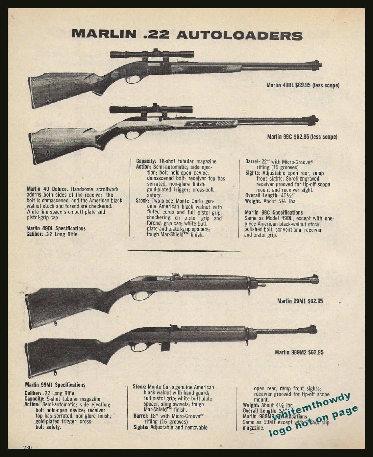 1976 MARLIN Model 49DL, 99C, 99M1, 989M2 Rifle AD w/ specs, prices | eBay