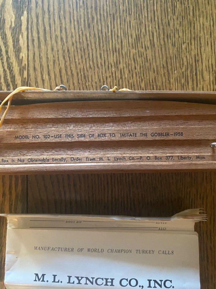 Vintage ML Lynch World Champion Turkey Call 102 Wood 1958 w/ Box ...