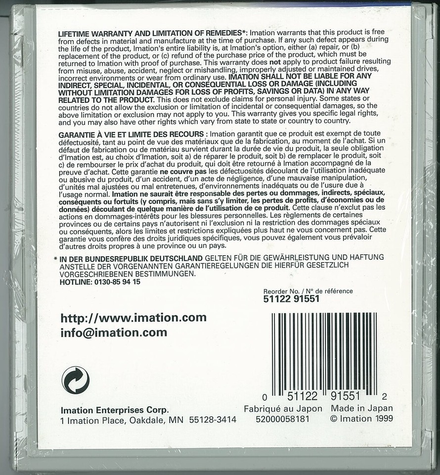 Imation 5.25" RW Magneto Optical Disk 5.2GB 2048B/S MO (91551) | eBay