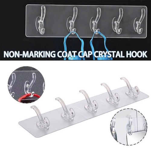 Multifunctional Adhesive Row Hooks Transparent Wall Bathroom Kitchen ...