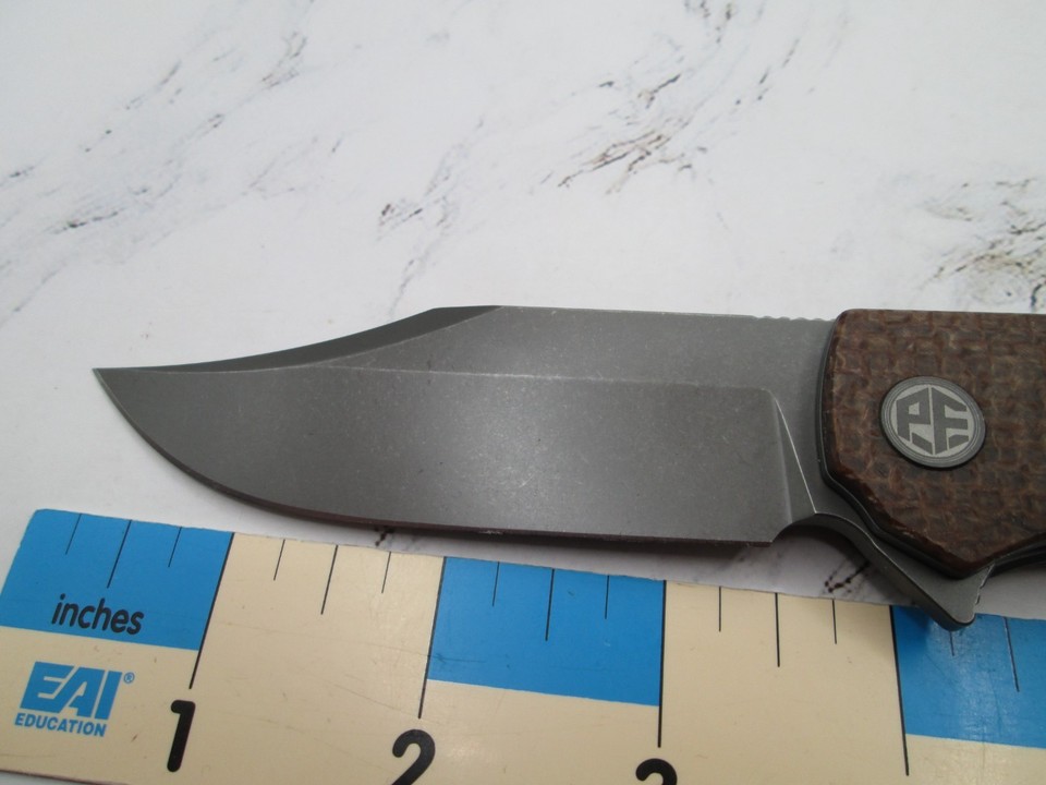 #345 Brown Micarta Petrified Fish PFP-03 Victor D2 LinerLock Clip Point ...