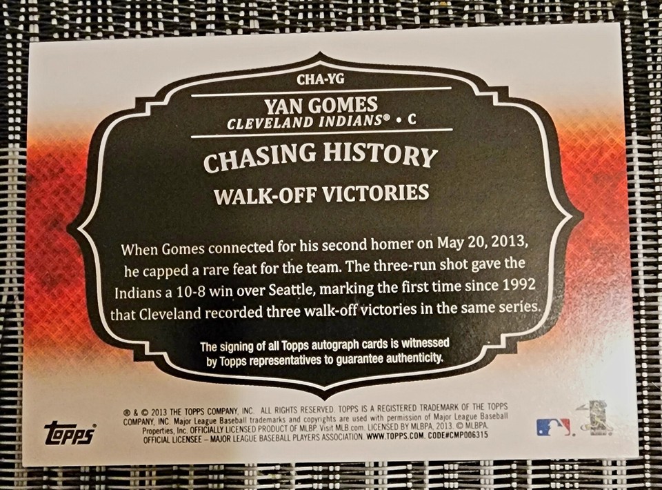 2013 CHASING HISTORY YAN GOMES CHA-YG AUTO INDIANS GUARDIANS MLB | eBay