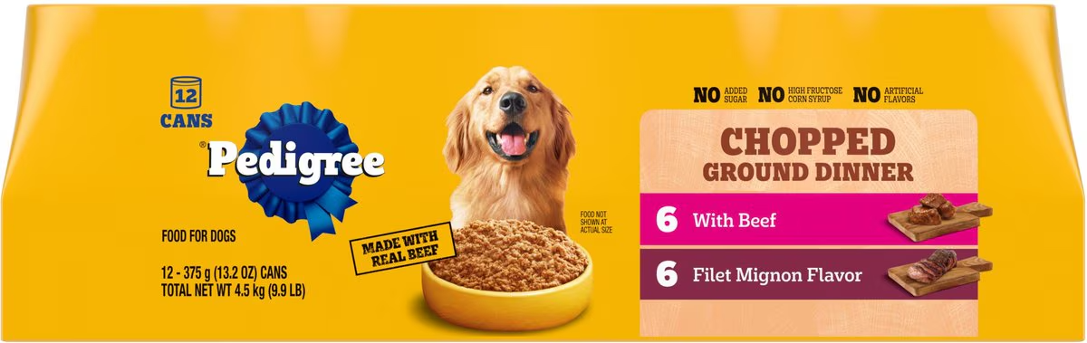 Pedigree Chopped Ground Dinner Wet Dog Food, Filet Mignon Beef 13.2 oz ...