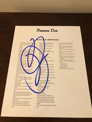 Famous Dex Meets Dexter Pick It Up Signed Lyric Sheet COA ASAP Rocky E2 ...