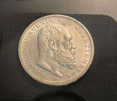 1911-F 3 Mark German States Wurttemberg Germany - (Wilhelm II) Silver ...