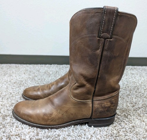 Justin Boots Mens 9 D 3408 Roper Brown Leather Western Cowboy | eBay