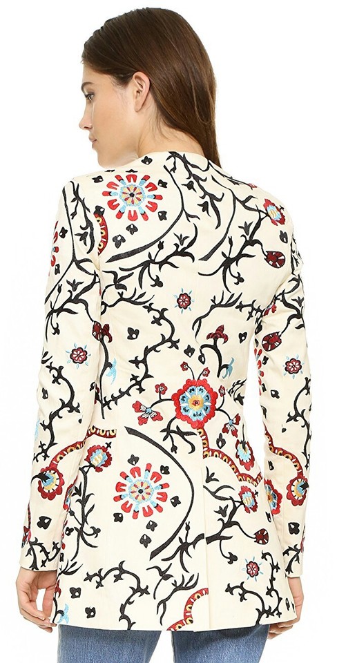 Alice + Olivia Chriselle Embroidered Long Jacket Floral Blazer Size 0 ...