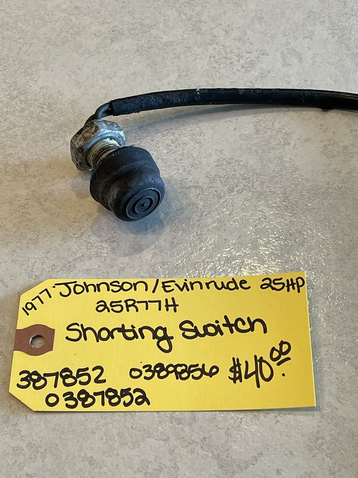 Johnson / Evinrude 25 HP Shorting Switch / Stop Switch #387852, 0387852 ...
