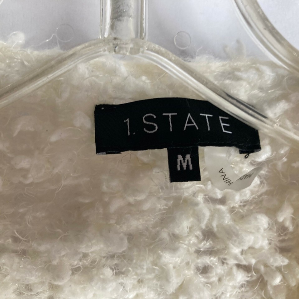 1 State Sweater Draped Front White Poodle Cardigan Handkerchief Hem ...