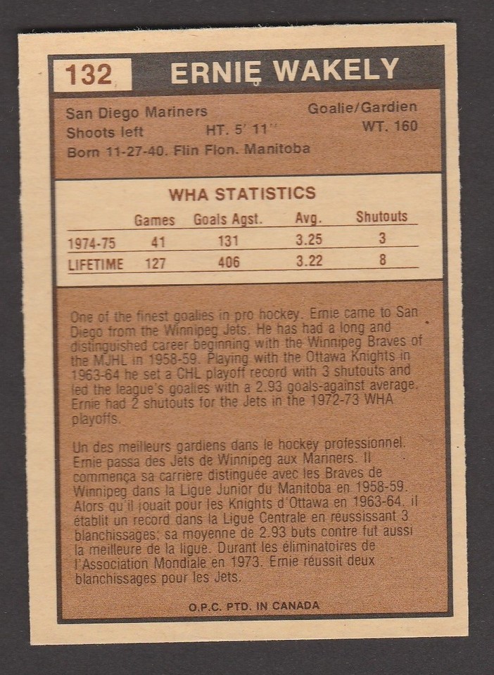 1975-76 OPC O PEE CHEE WHA # 132 ERNIE WAKELY INV J4011 | eBay